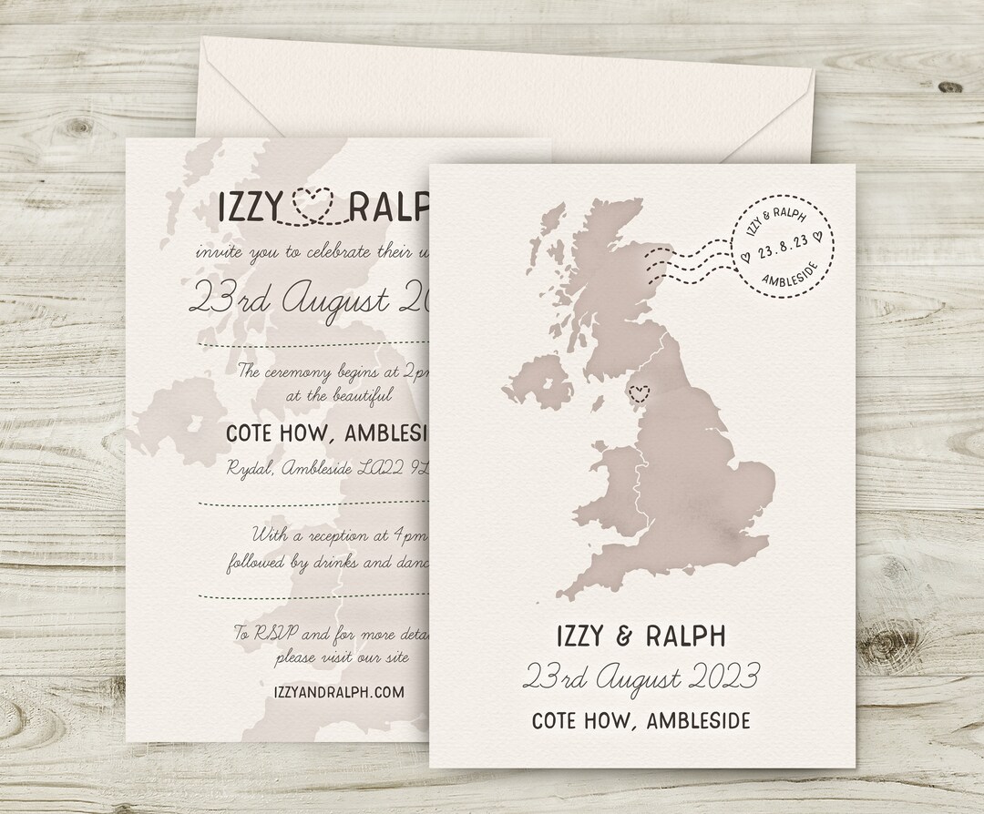 Britain Travel Theme Wedding Invitation, Destination Wedding, Travel ...