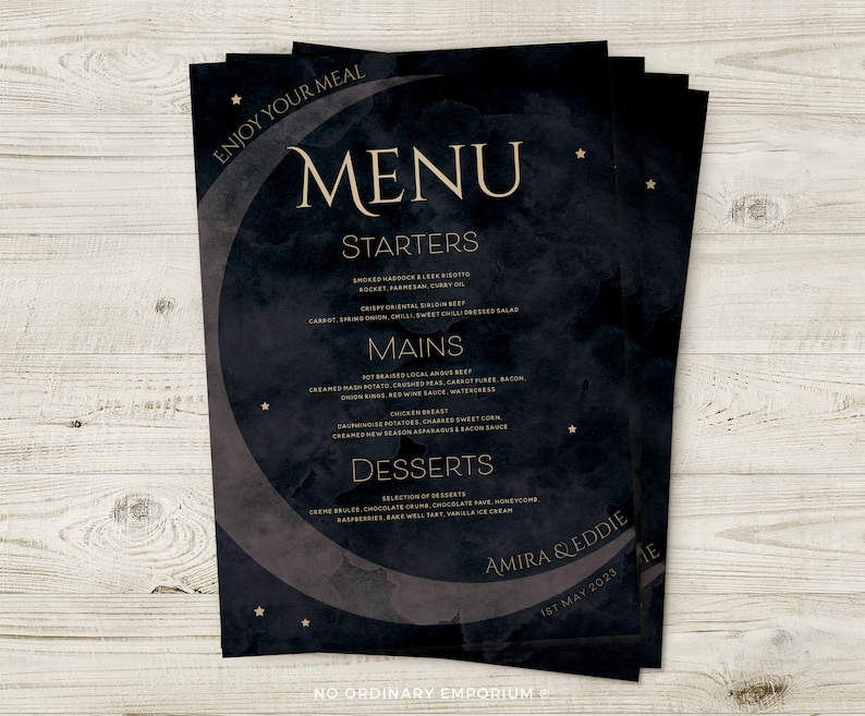 Celestial Wedding Menus: Moon and Stars Theme (printed or Digital) - Etsy