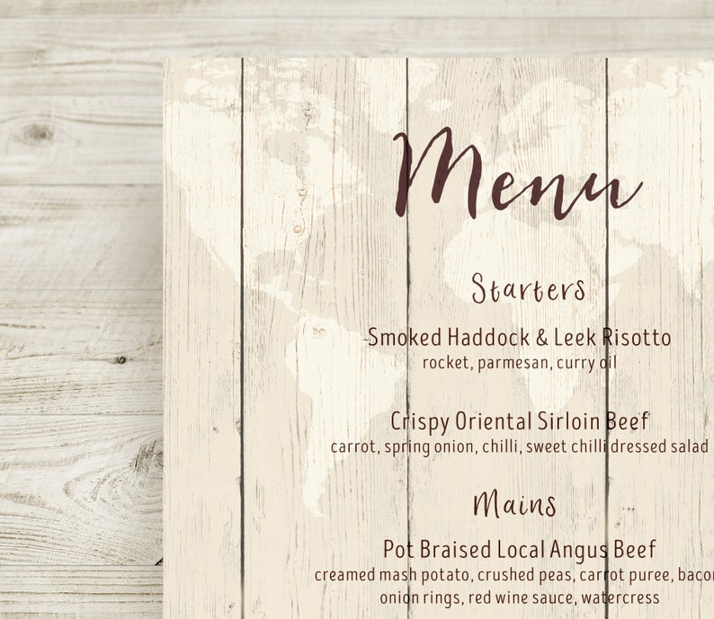 Travel Theme Wedding Menus Travel Themed Menu World Map | Etsy