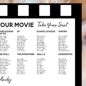 Movie Theme Wedding, Retro Table Plan, Film Seating Chart, Movie Theme ...