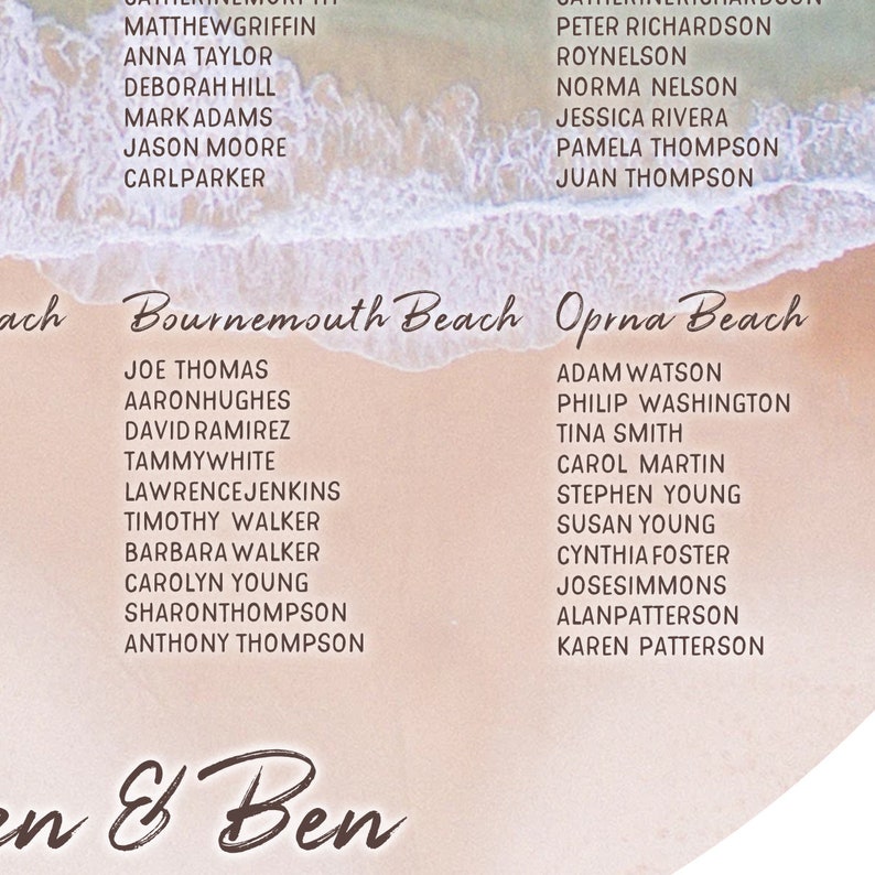 Round Beach Theme Seating Chart Circular Table Plan Travel - Etsy