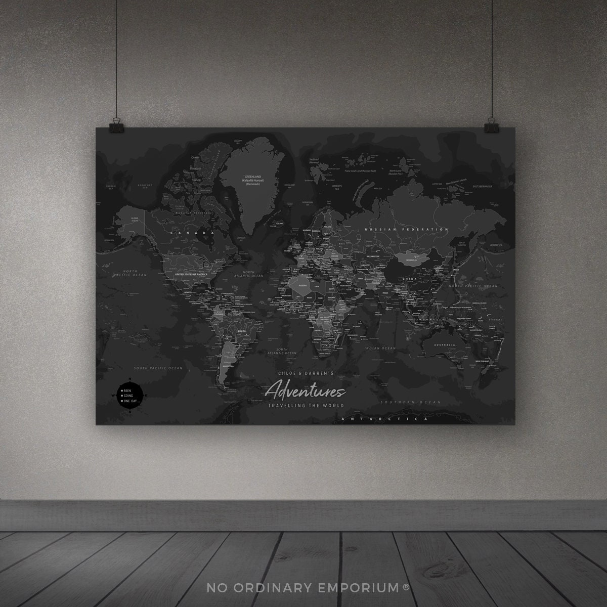 Dark Grey World Map Pin Board Travel Map Push Pin Places - Etsy UK