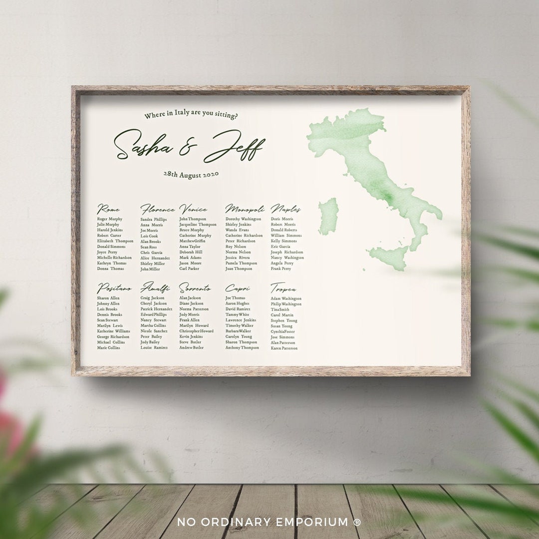 Map Seating Chart, Italy Table Plan, Travel Theme Wedding, Travel Theme ...