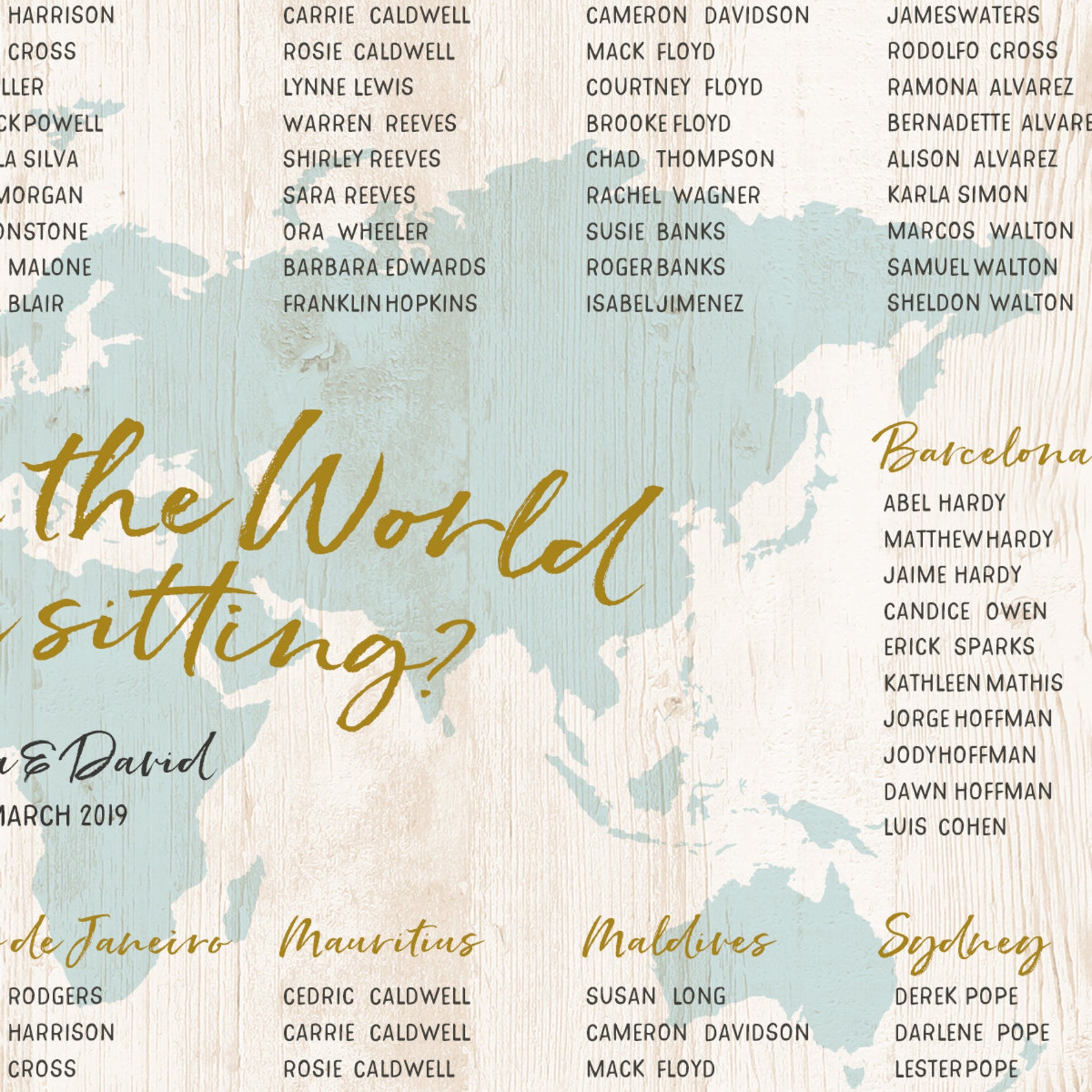 World Map Seating Chart Gold Travel Theme Where in the World - Etsy