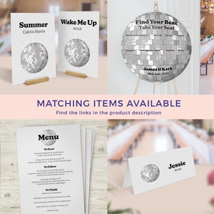 Disco Wedding Menus, Retro Theme Wedding, Music Lovers Wedding Decor ...