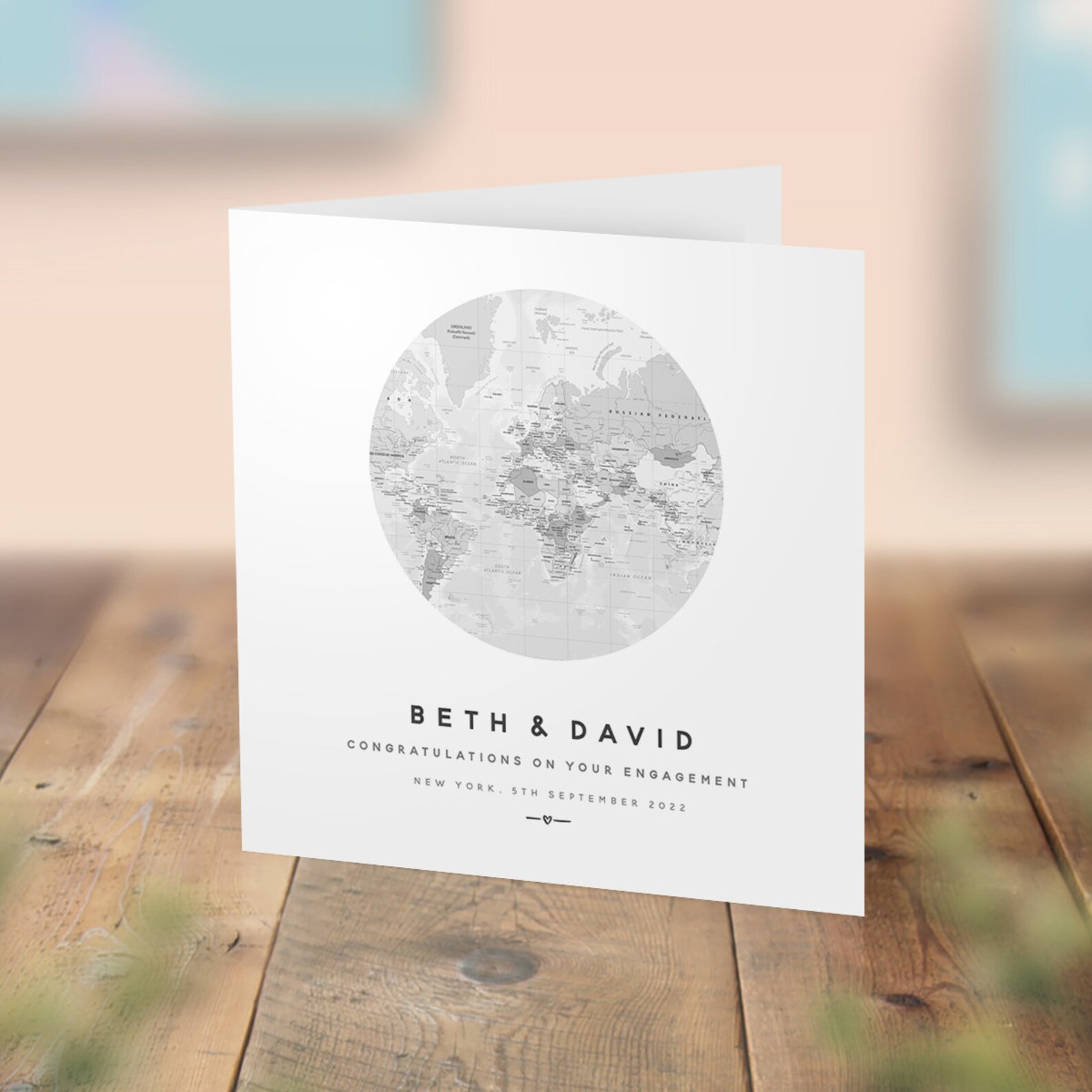 Map Engagement Card, Location Wedding Card, World Map Card ...