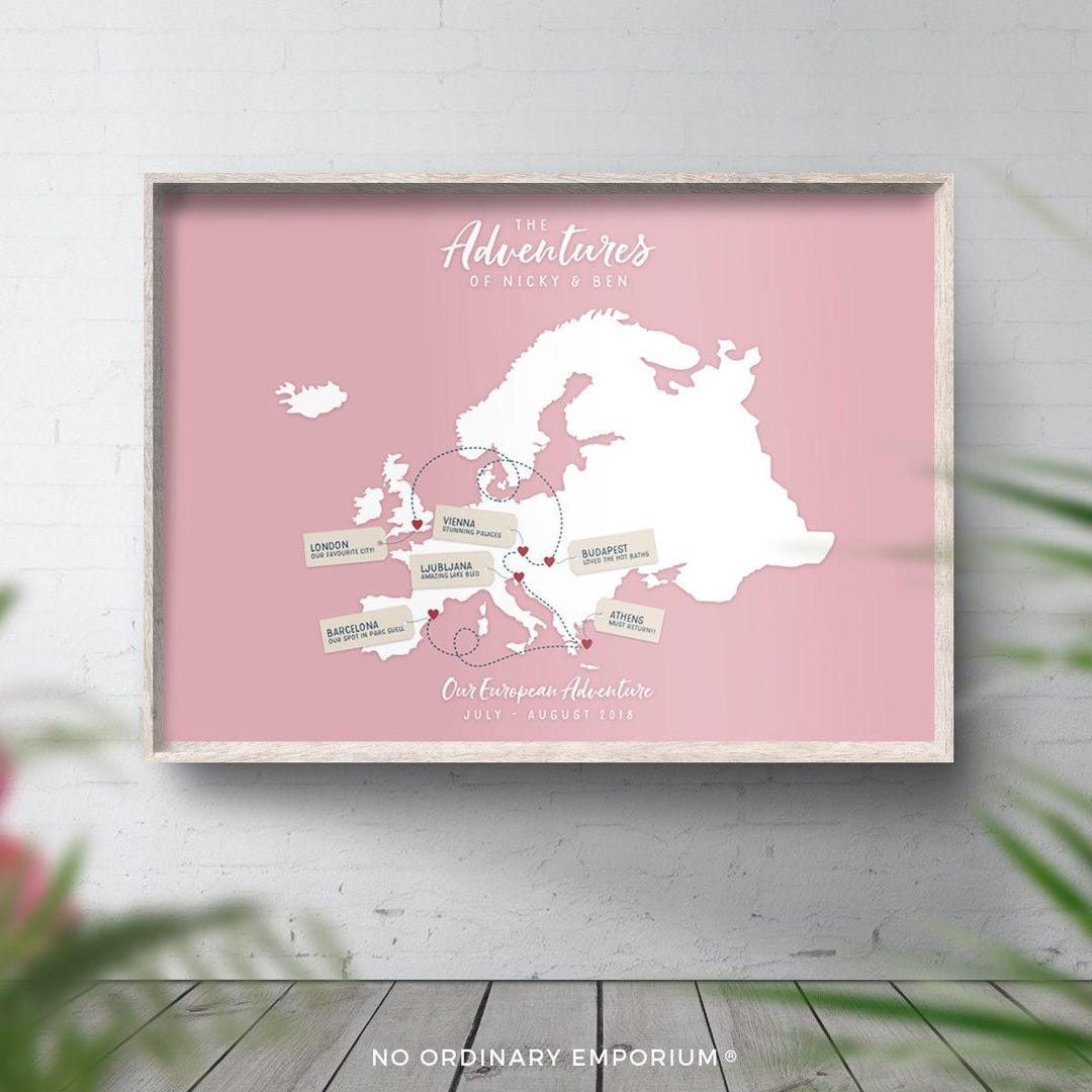 Personalised European Map, Map of Europe, Adventure Trip, Custom Map ...