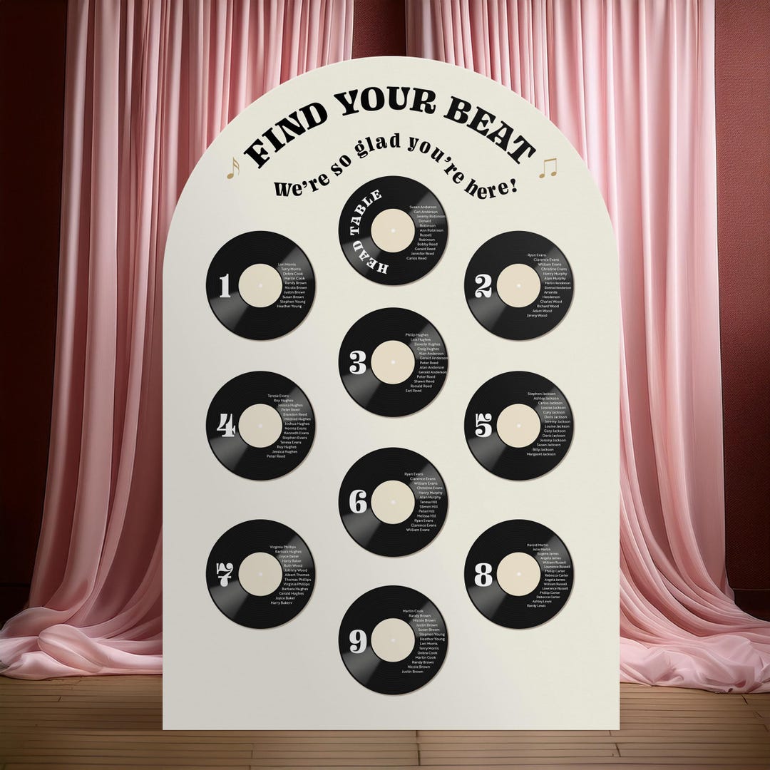 Large Vinyl Record Table Plan, Find Your Beat Music Seating Chart, Song ...