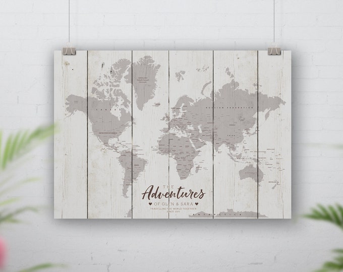 Push Pin Travel Map, World Map Pin Board, Places We've Been Map, Wood ...