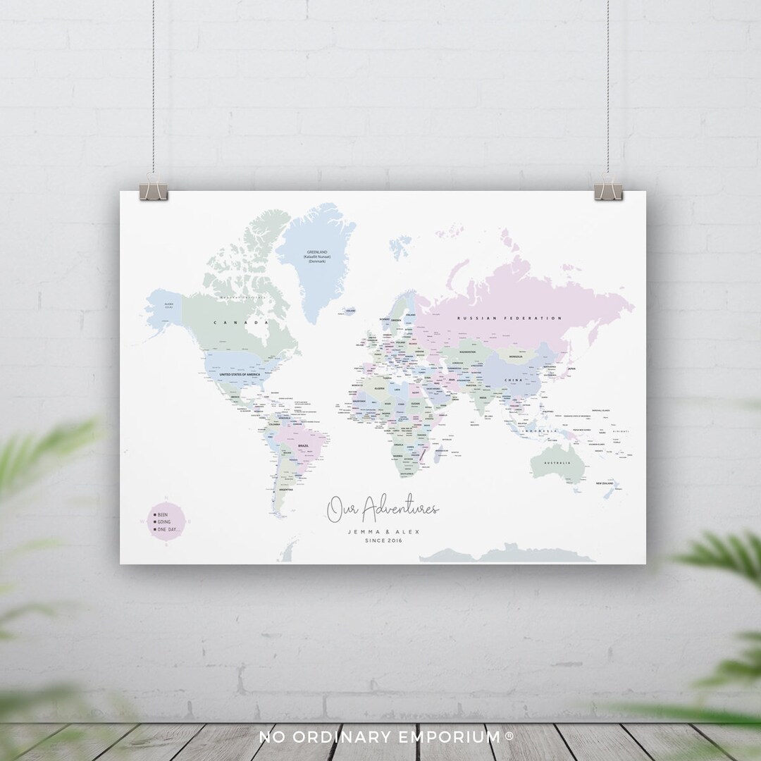Pretty Pin Board World Map, Personalised With Your Names and Special ...