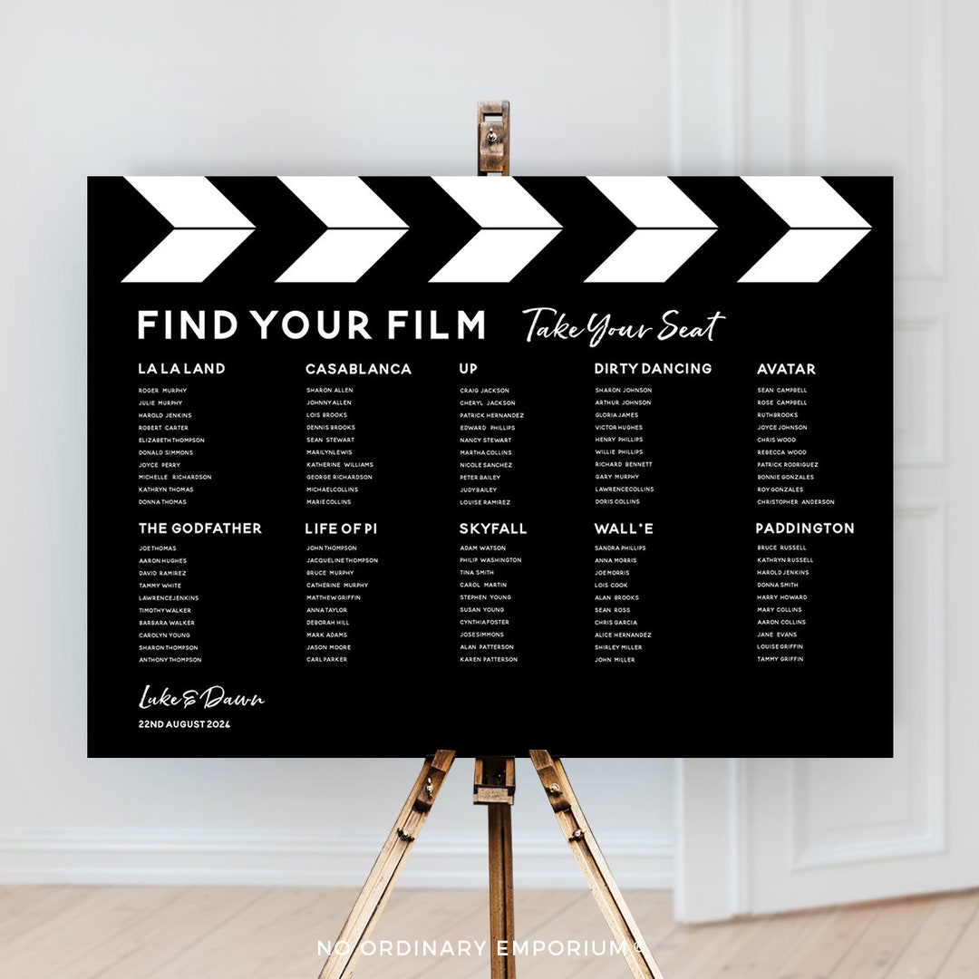 Movie Theme Seating Chart, Retro Table Plan, Film Wedding, Movie Theme ...