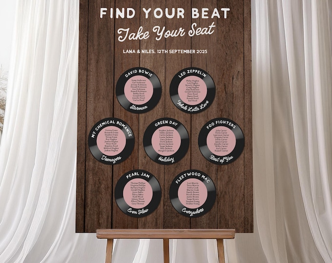 Retro Vinyl Record Wedding Seating Chart – Editable Alphabetical Guest ...