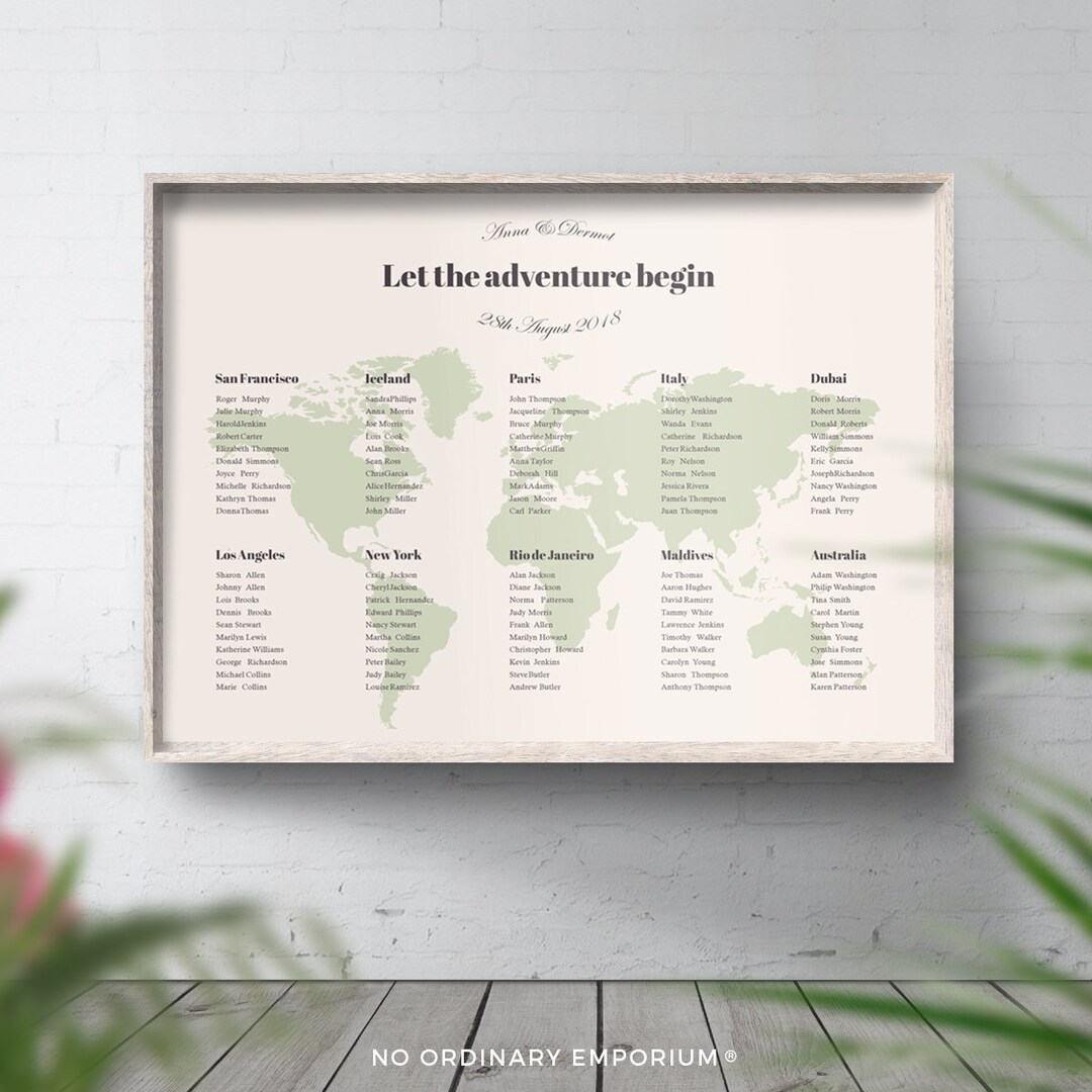 Travel Theme Table Plan Map, Wedding Travel Themed, World Seating Chart ...