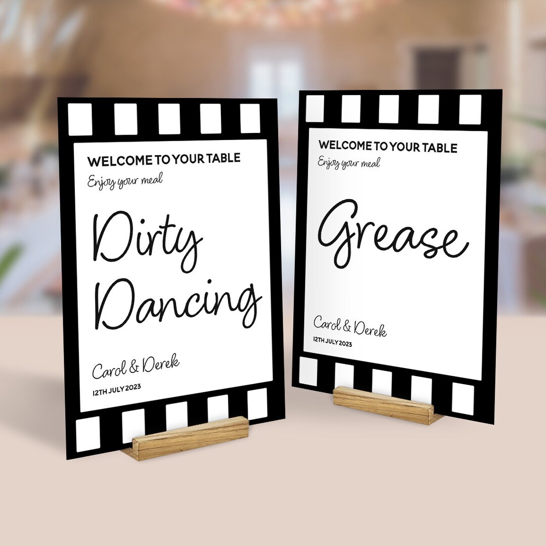 Retro Table Numbers, Film Theme Wedding, Movie Theme Wedding Table Name ...