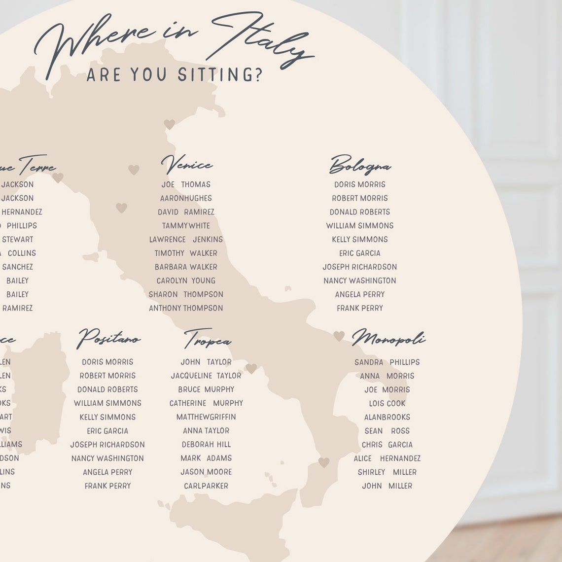 Map of Italy Seating Chart, Custom Map Table Plan, Travel or ...