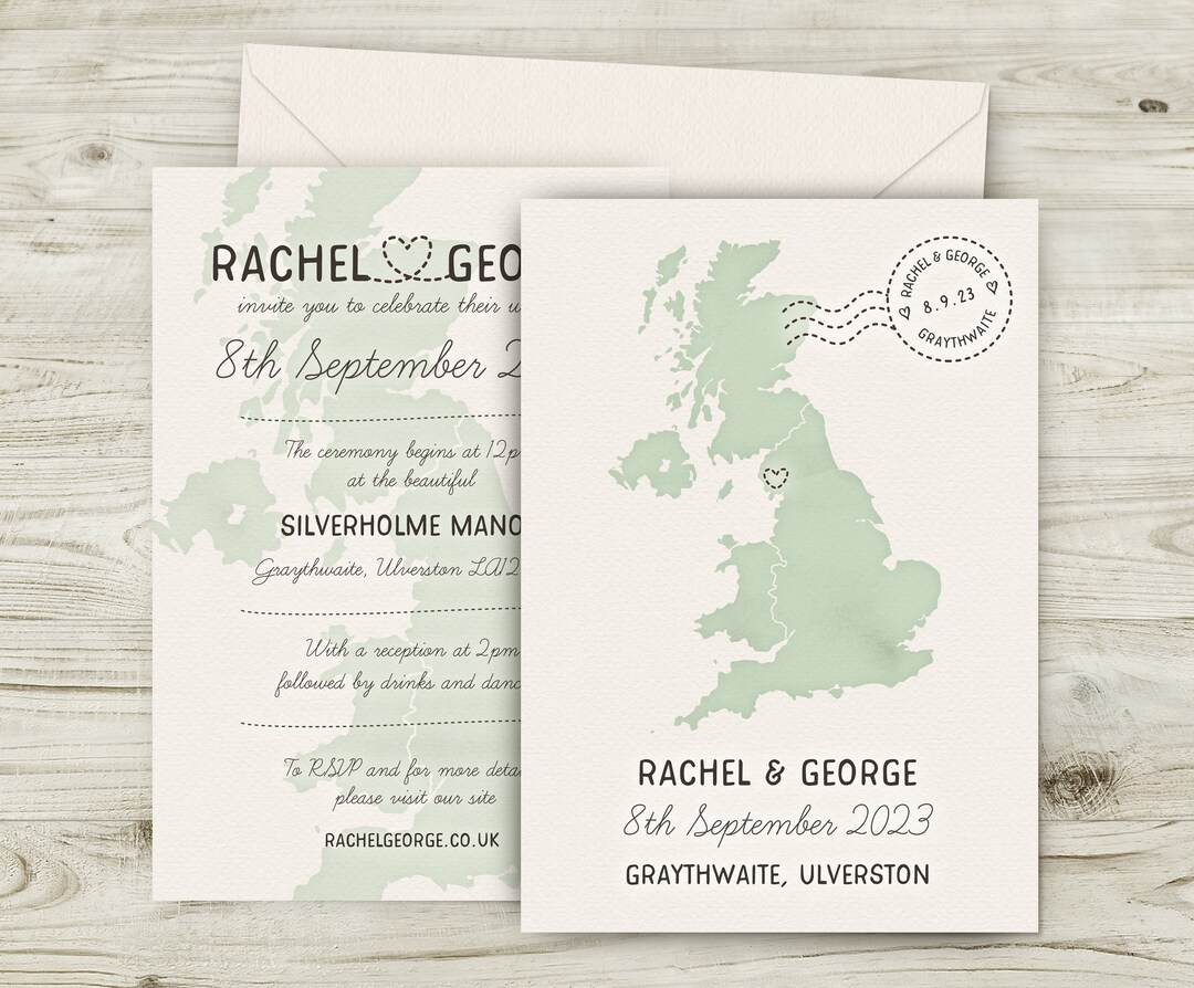 UK Travel Theme Wedding Invitation, England Destination Wedding, Travel ...