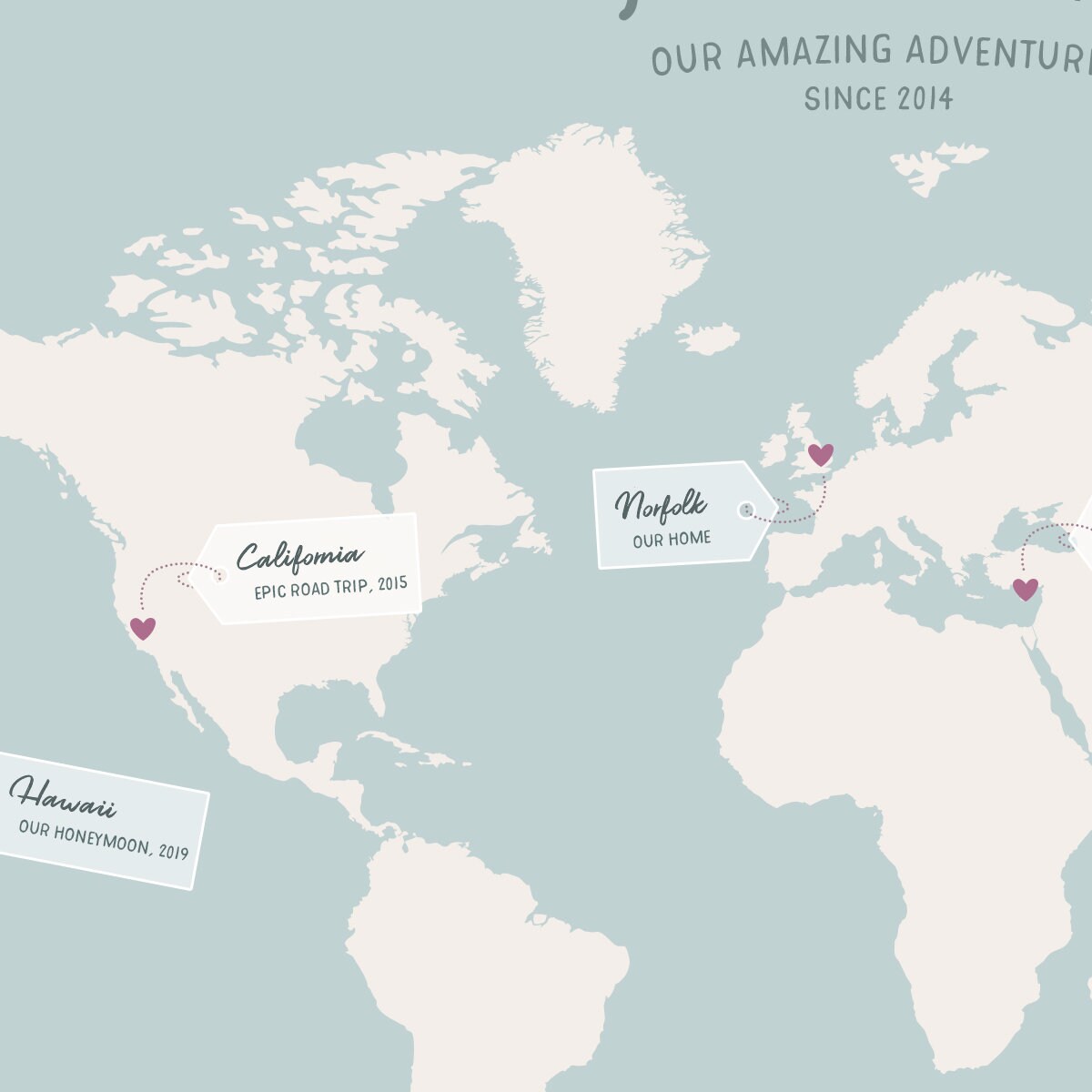 Our Travels Map Personalised World Map Places We've Been - Etsy UK