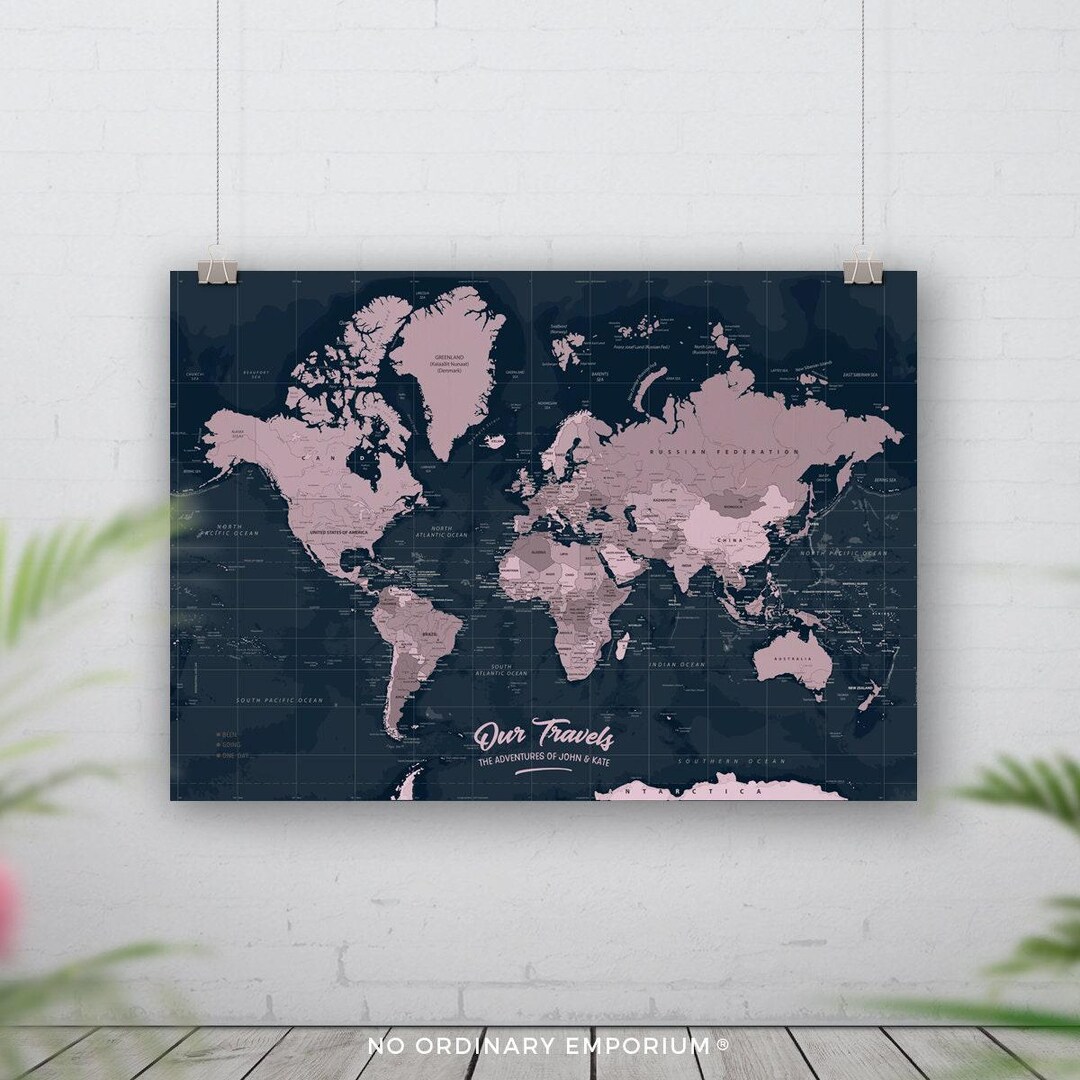 World Map Pin Board, Places We've Been Map, Push Pin Travel Map, Rustic ...