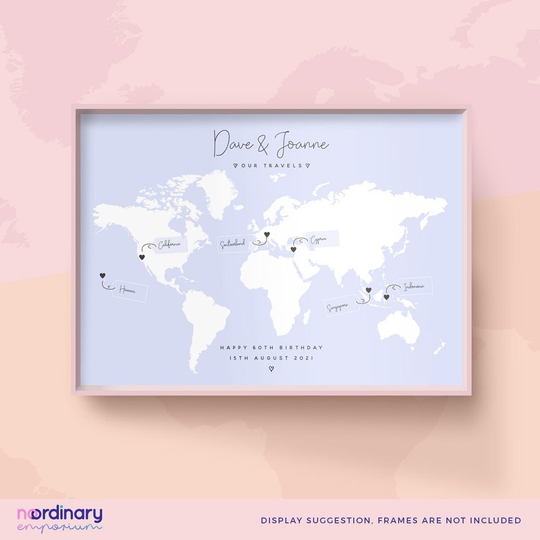 Personalised Journey Map, Our Travels Map Print, Anniversary Gift ...