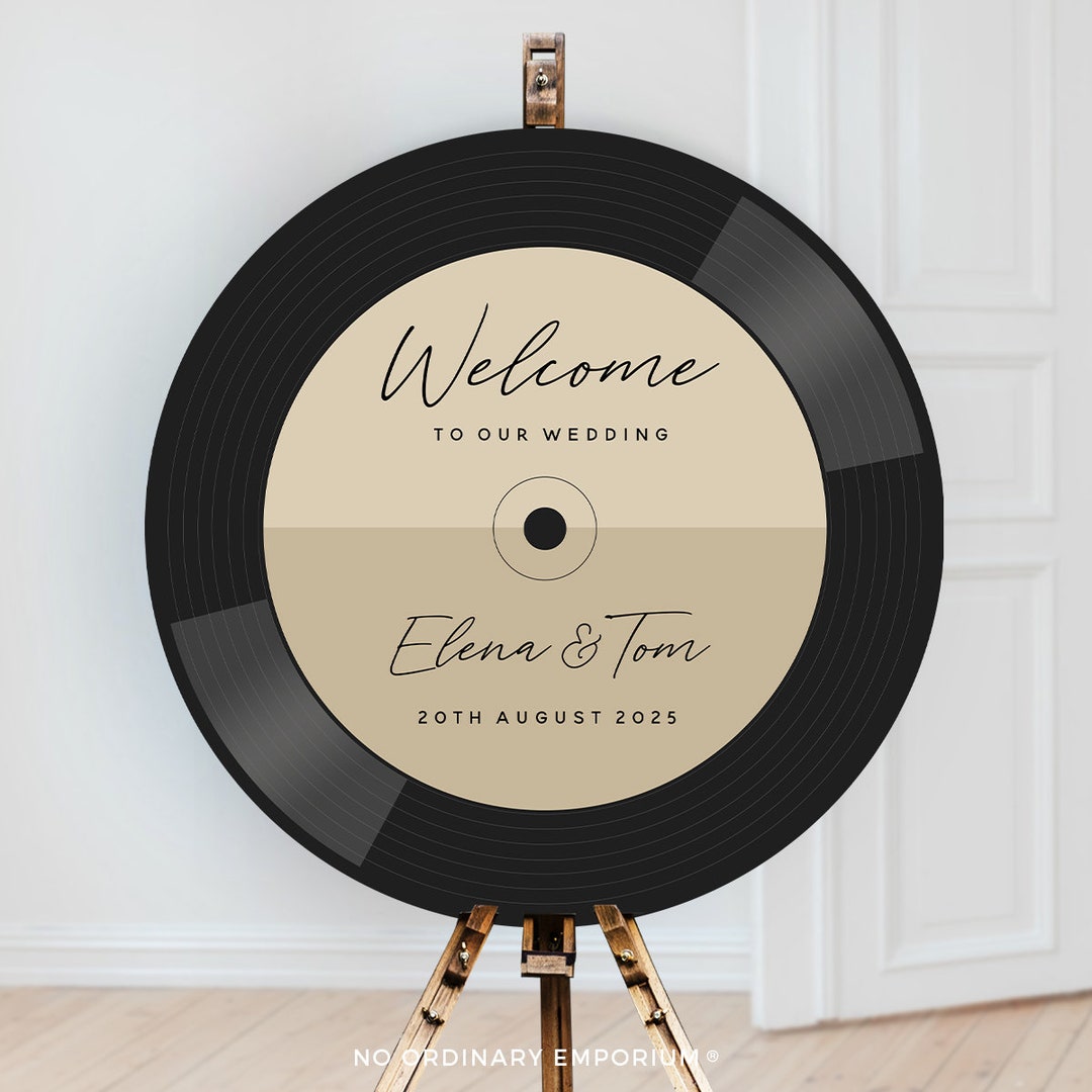 Record Shape Welcome Sign, Round Vinyl Music Theme Wedding Sign, Retro ...