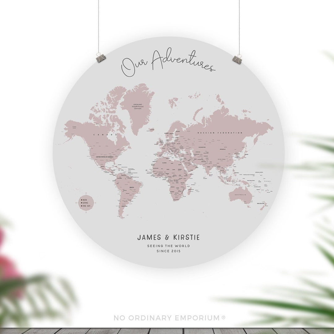 Round World Map, Our Adventures Map, Detailed World Pin Board, Places ...