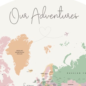 Round World Map, Detailed World Pin Board,our Adventures Map, Places ...