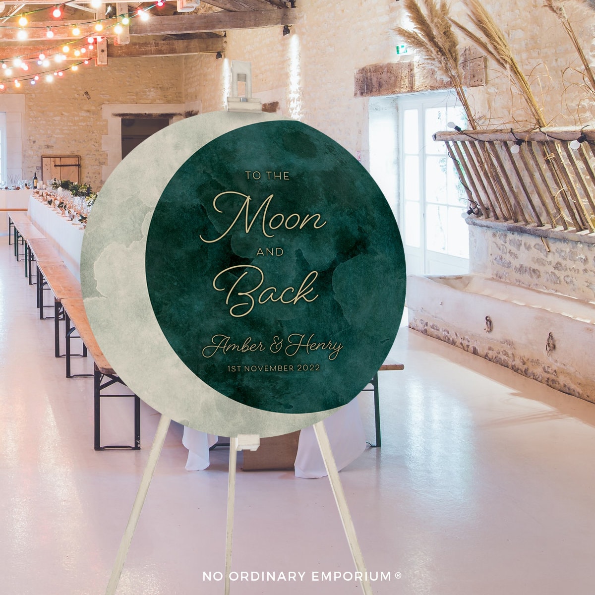 Crescent Moon Welcome Sign, Jewel Theme, Green Gold Starry Night ...