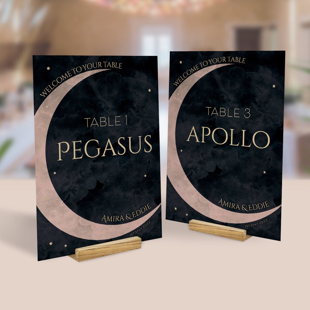 Moon and Stars Table Name Number Cards, Celestial Wedding Theme Decor ...