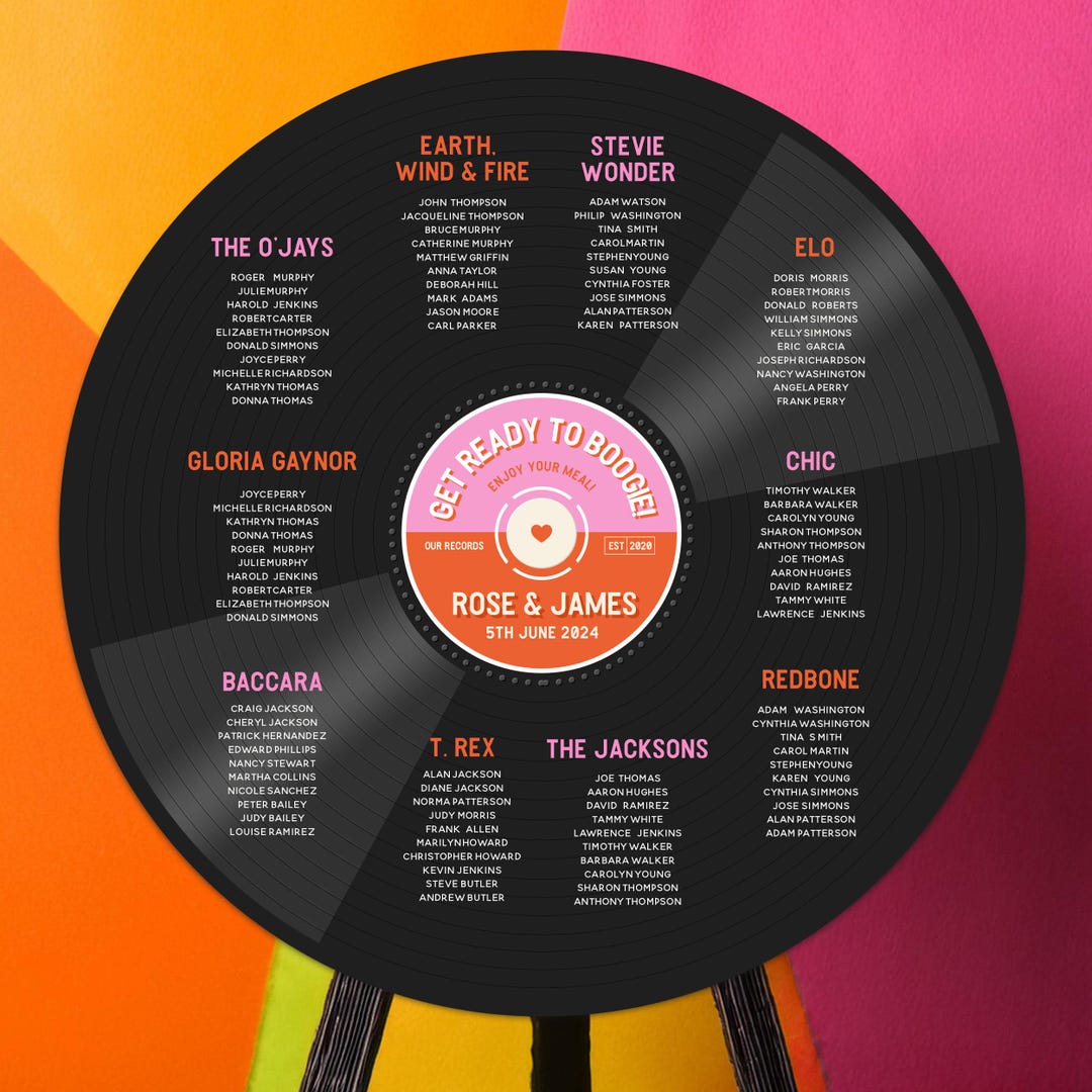 Record Table Plan, Record Seating Chart, Music Theme Wedding, Disco ...