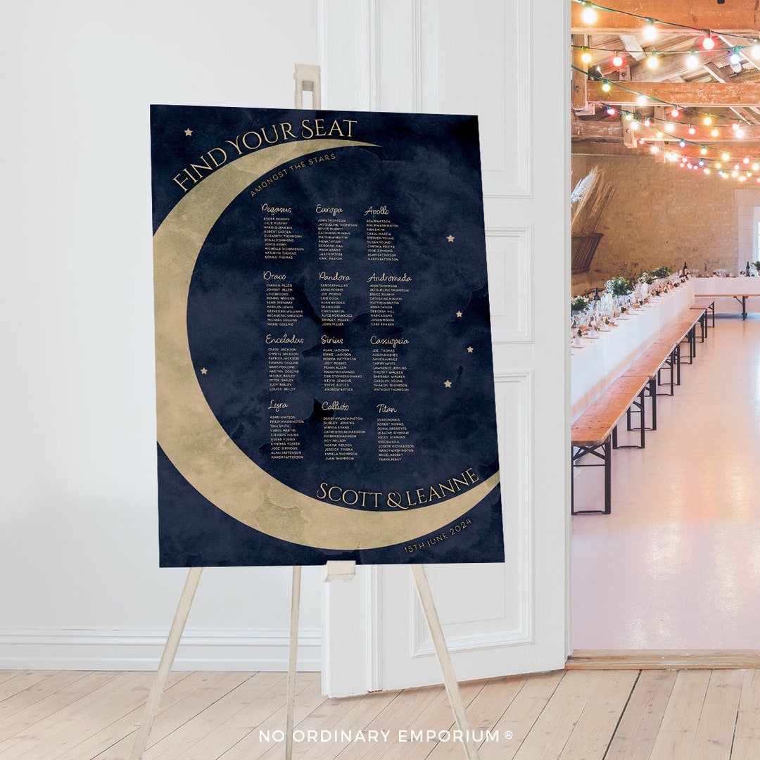 Celestial Wedding Seating Chart, Moon Stars Table Plan, Starry Night ...