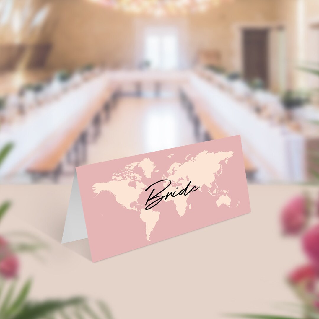 World Map Place Cards, Map Escort Cards, Wedding Place Names, Travel ...