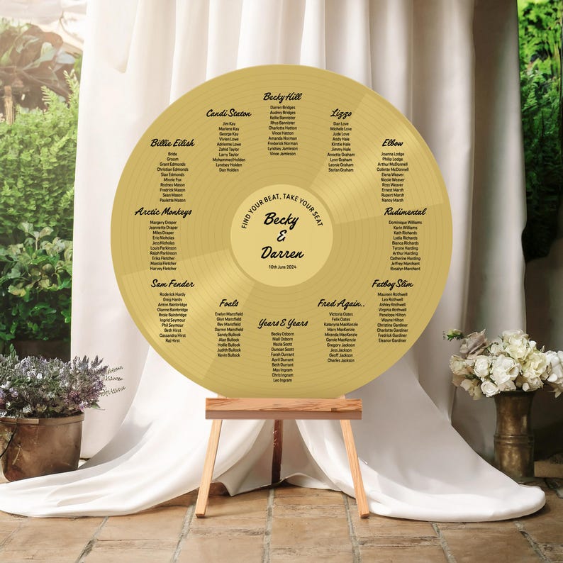 Vinyl Style Gold Record Seating Chart, Music Record Table Plan, Rock ...