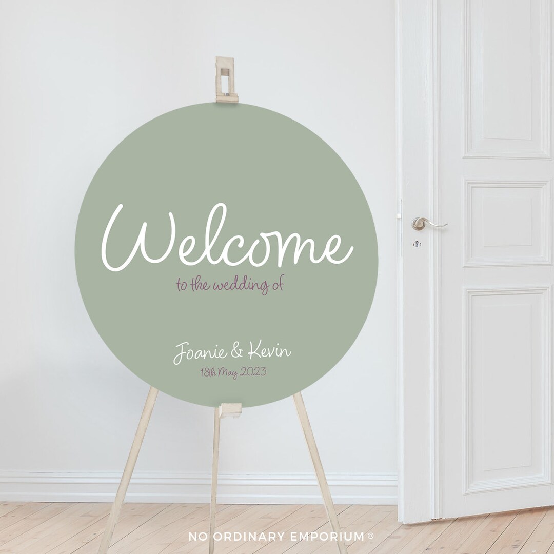 Sage Green Round Wedding Sign, Hello Welcome, Burnt Orange, Engagement ...