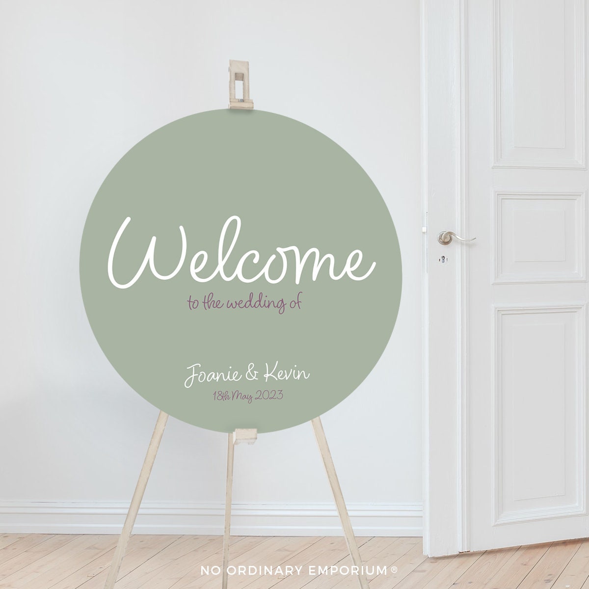 Sage Green Round Wedding Sign, Hello Welcome, Burnt Orange, Engagement ...