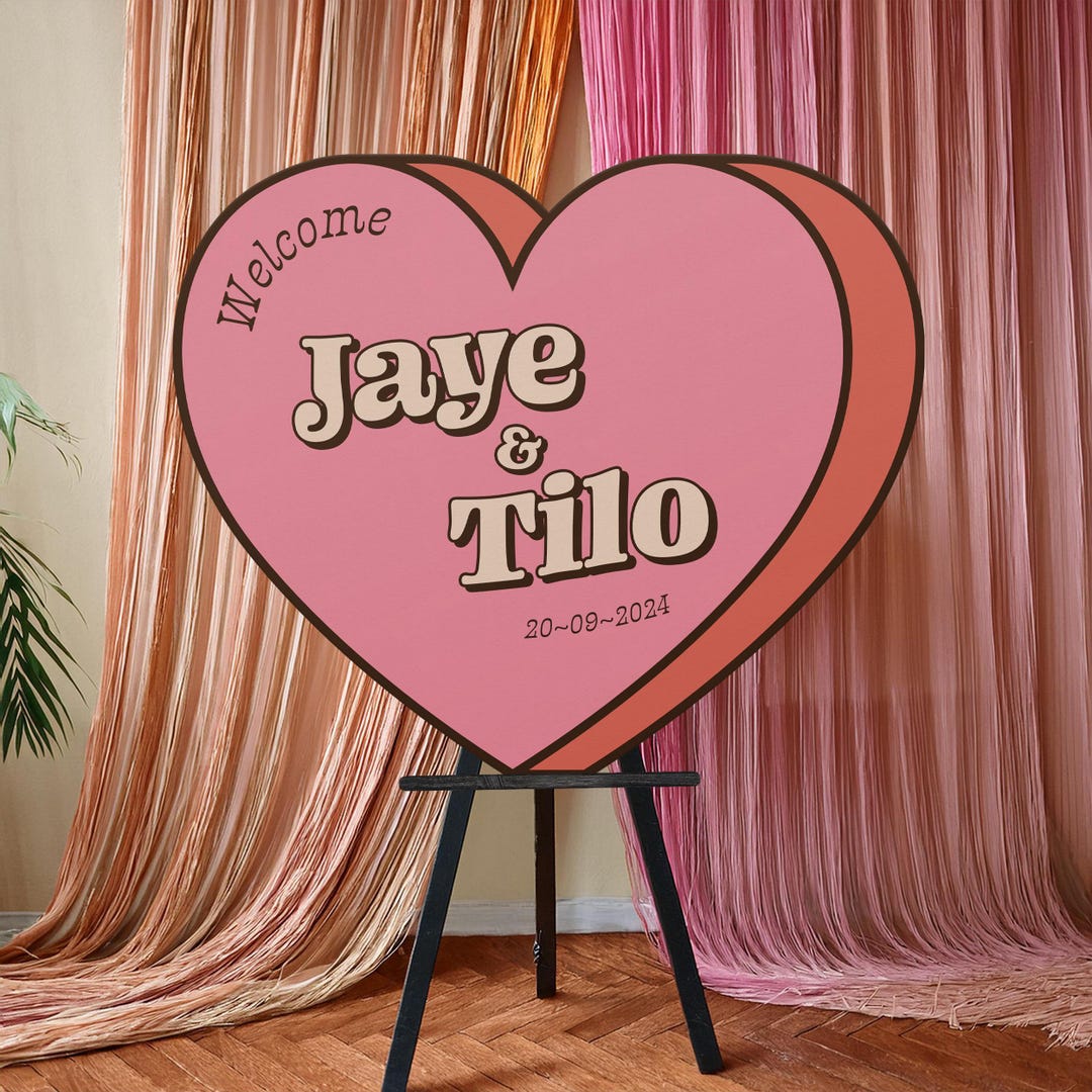 Heart Shaped Wedding Sign, Quirky Welcome Sign, Unique Engagement Party ...