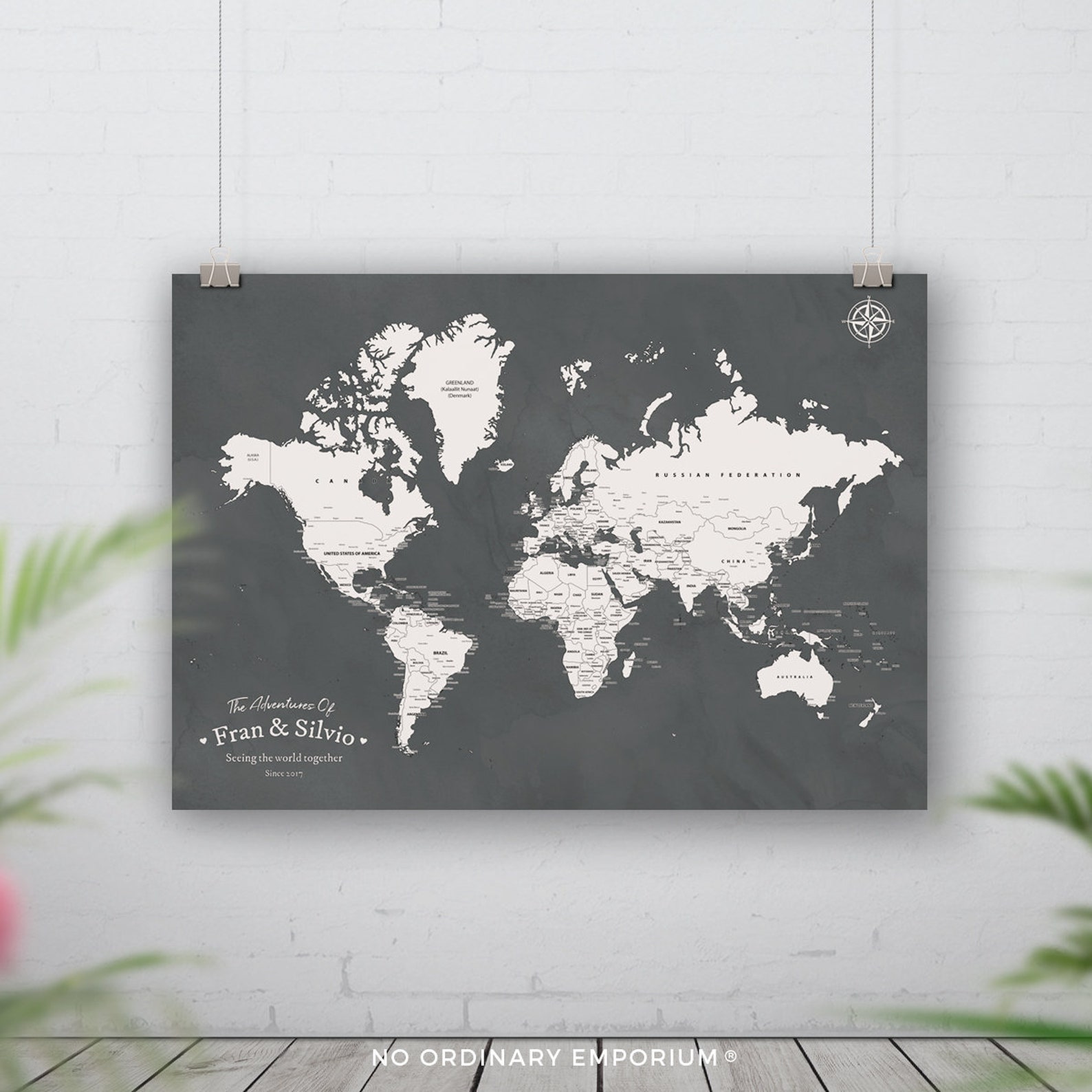 Dark Grey Push Pin World Map Personalised Pin Board Custom | Etsy UK
