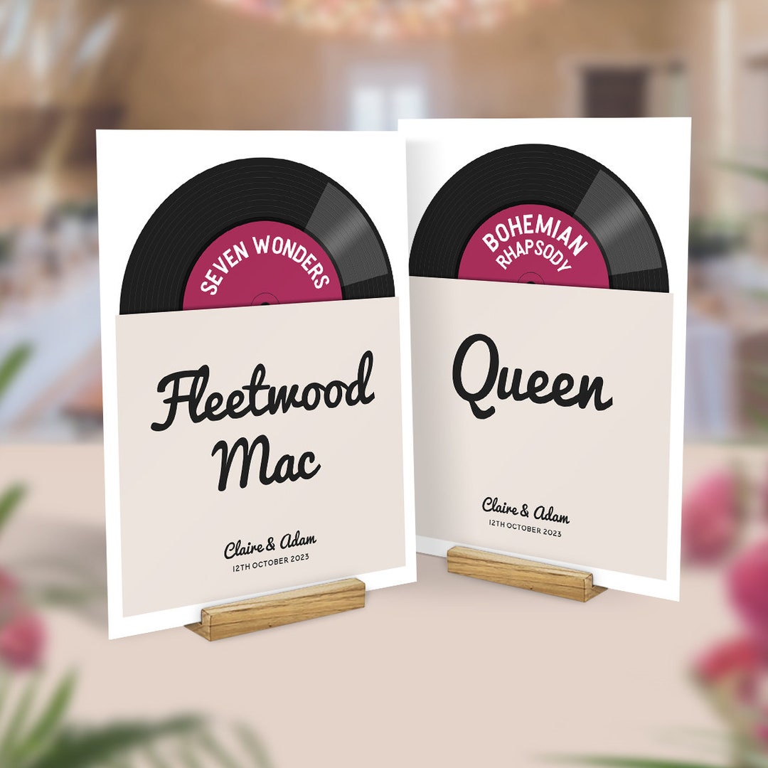 Music Table Numbers, Vinyl Record Style Wedding Table Number Cards ...