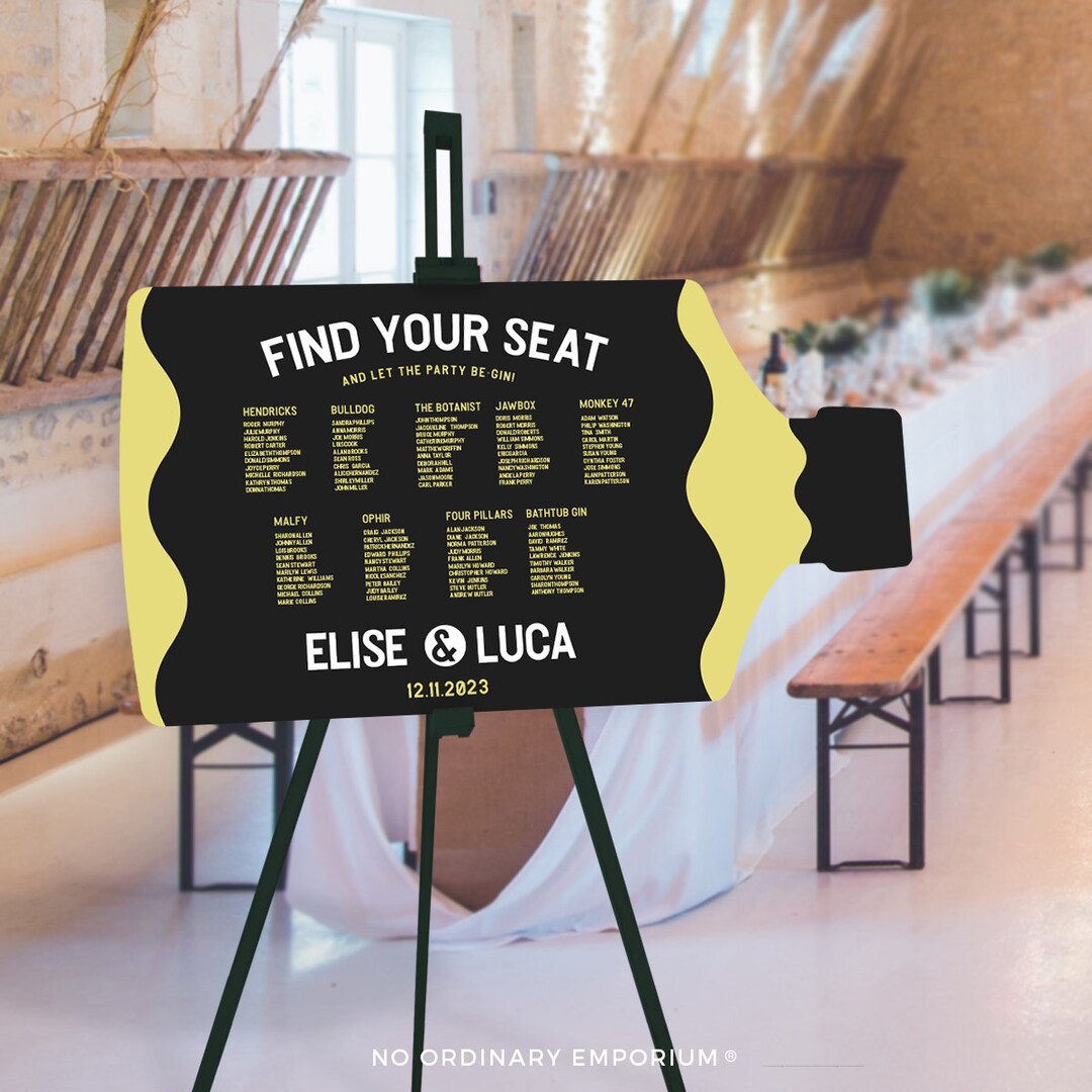 Bottle Seating Chart, Gin Table Plan, Cocktail Wedding, Unique Wedding ...