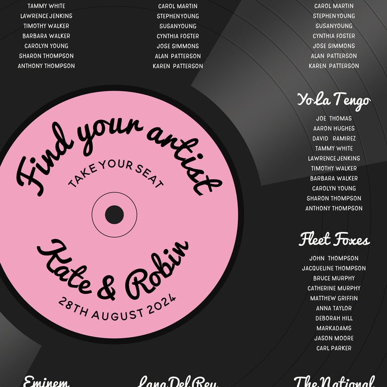 Record Table Plan Vinyl Seating Chart Music Theme Wedding - Etsy