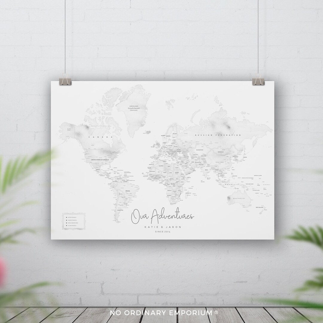 Personalised Push Pin World Map, Newlywed Gift, Places Been, Detailed ...