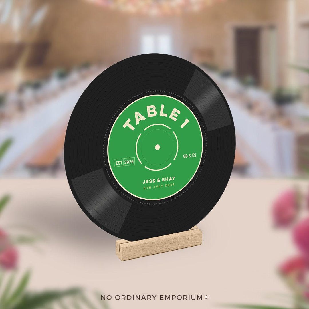 Vinyl Style Record Table Numbers, Table Name Cards, Groovy Funk Soul ...