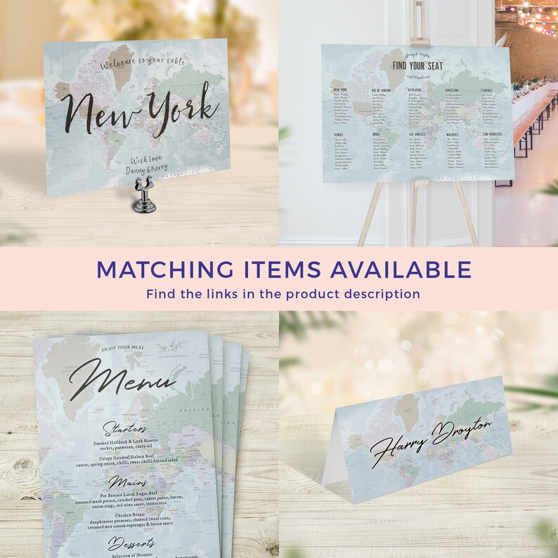 Wedding Menus Map Menu Travel Theme Menu World Map Menu - Etsy UK