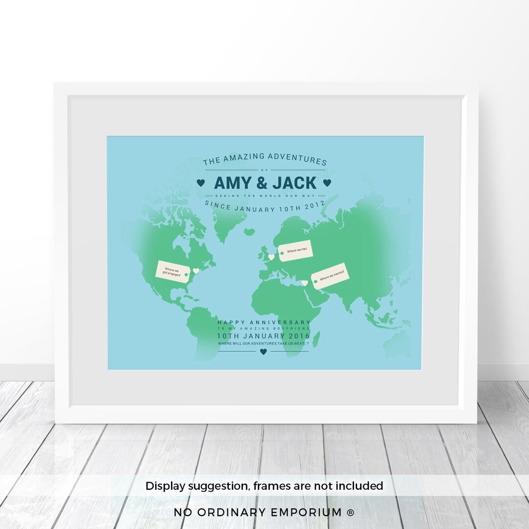 Personalised World Map, Custom Travel Map Print, Places We've Been Map ...