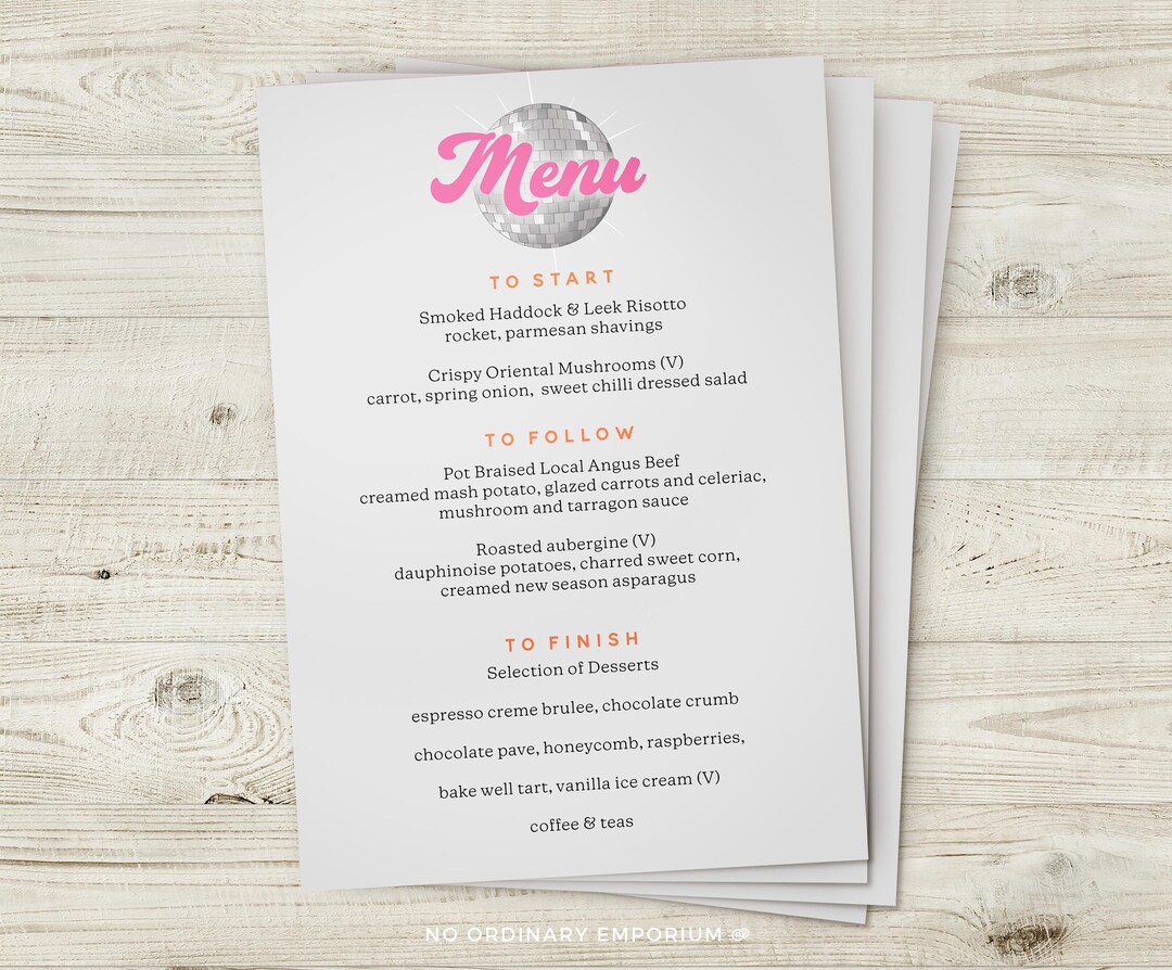 Disco Wedding Menus, Retro Theme Wedding, Music Lovers Wedding Decor ...