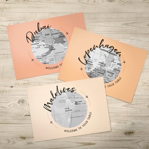 Travel Table Name Card, Travel Theme Wedding, Globe Table Card, World ...