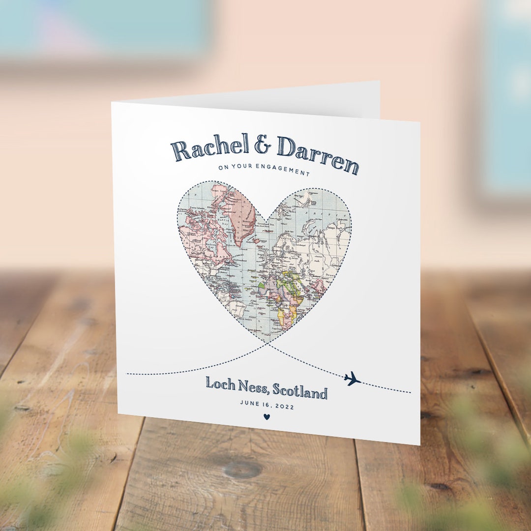 Map Engagement Card, Location Wedding Card, World Map Card ...