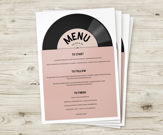 Record Style Menus Music Wedding Decor Vinyl Music Lovers - Etsy