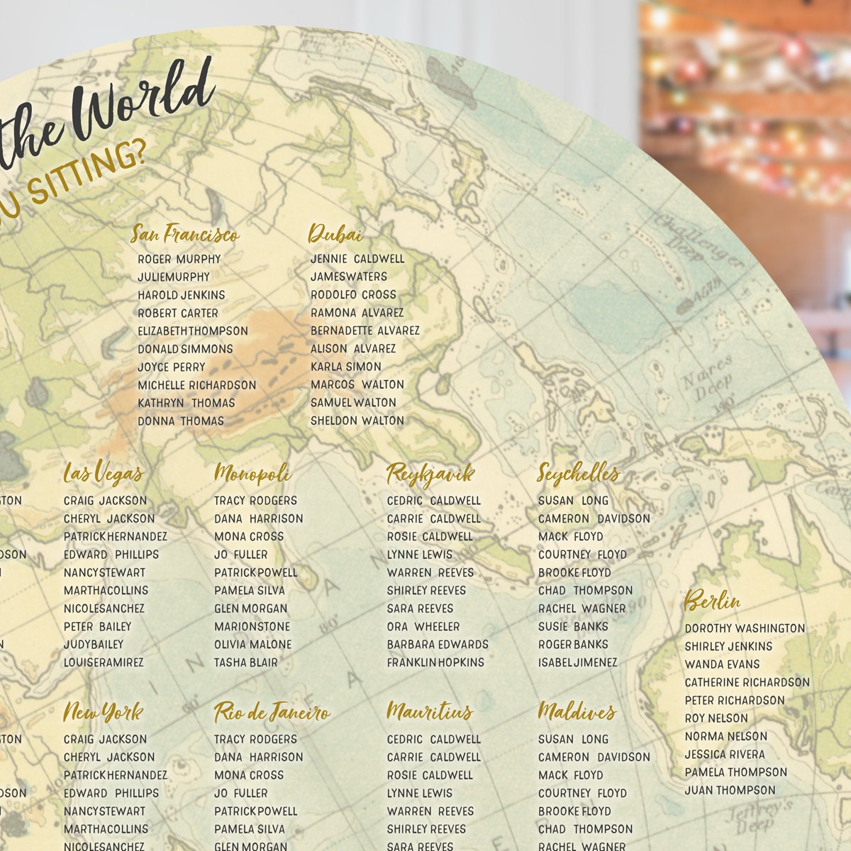 Globe Table Plan, Flat Circular Map Seating Chart, World Travel Theme ...