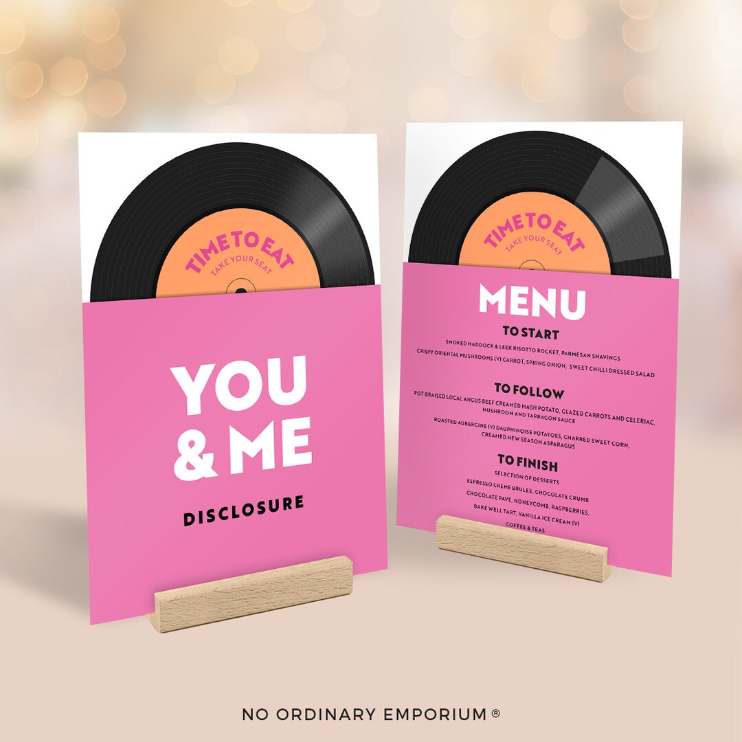 Record Table Number Menu Cards, Music Theme Wedding Table Names, Retro ...