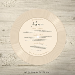 Vinyl Record Style Wedding Menus, Round Record Food Menu Cards, Rock ...